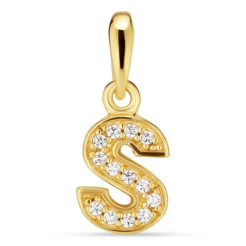 bogstav S zirkon vedhæng i forgyldt sølv